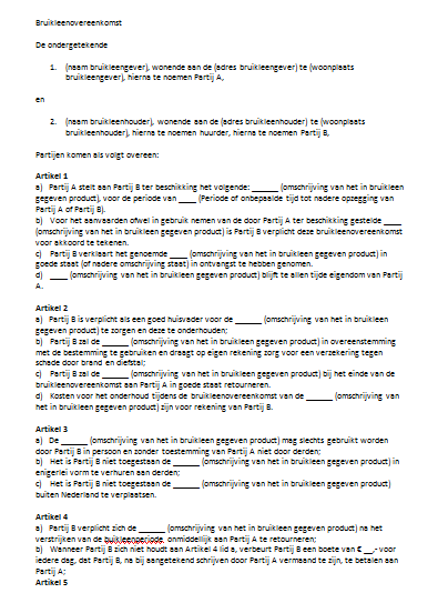 bruikleenovereenkomst