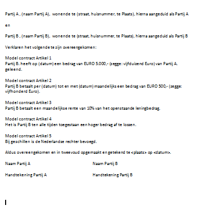 Model Contract Lening