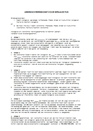 Voorbeeld Arbeidsovereenkomst