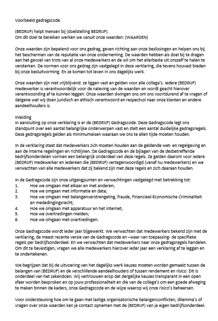 Voorbeeld Gedragscode