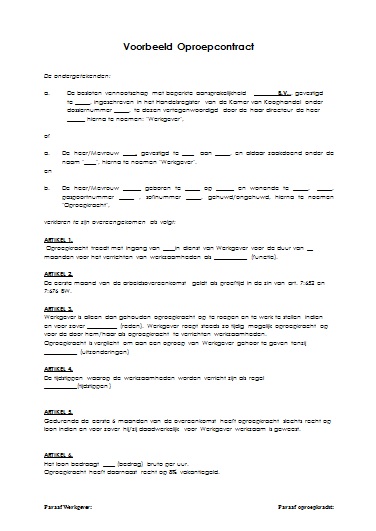 Voorbeeld Oproepcontract