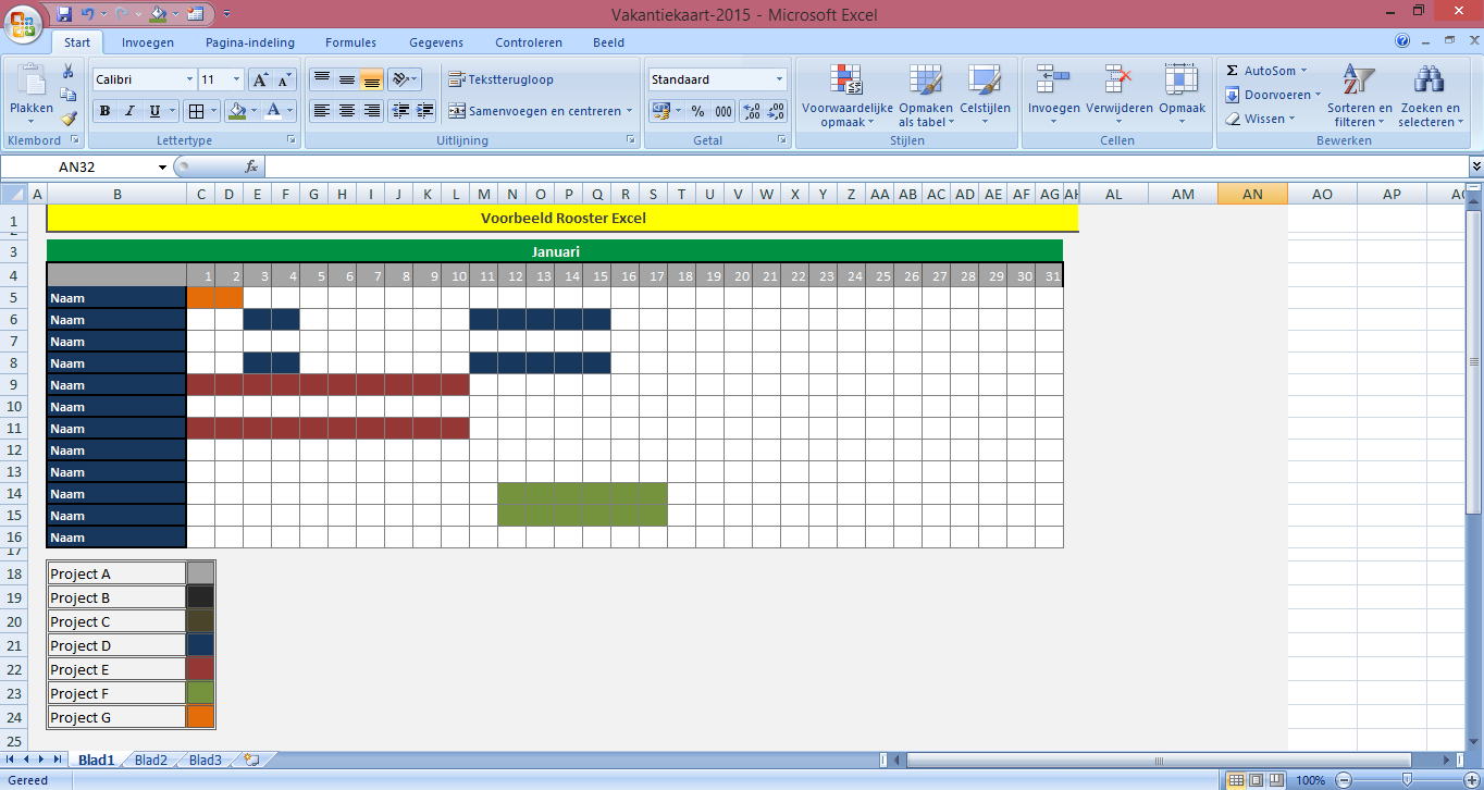 Voorbeeld Rooster Excel