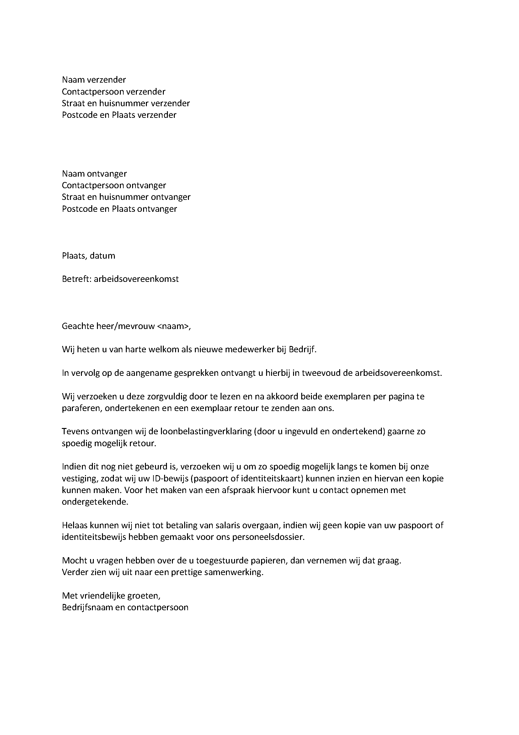 Begeleidende Brief Overeenkomst