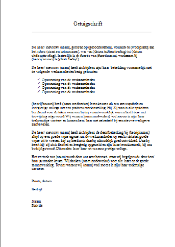 Voorbeeld Getuigschrift