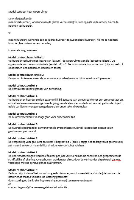 Contract, diverse gratis voorbeelden