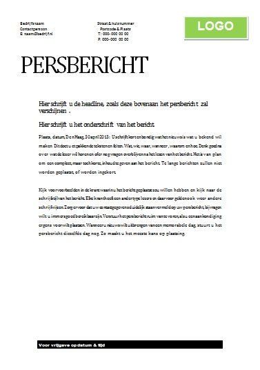 Voorbeeld Persbericht, om een nieuwsbericht te laten plaatsen in de krant